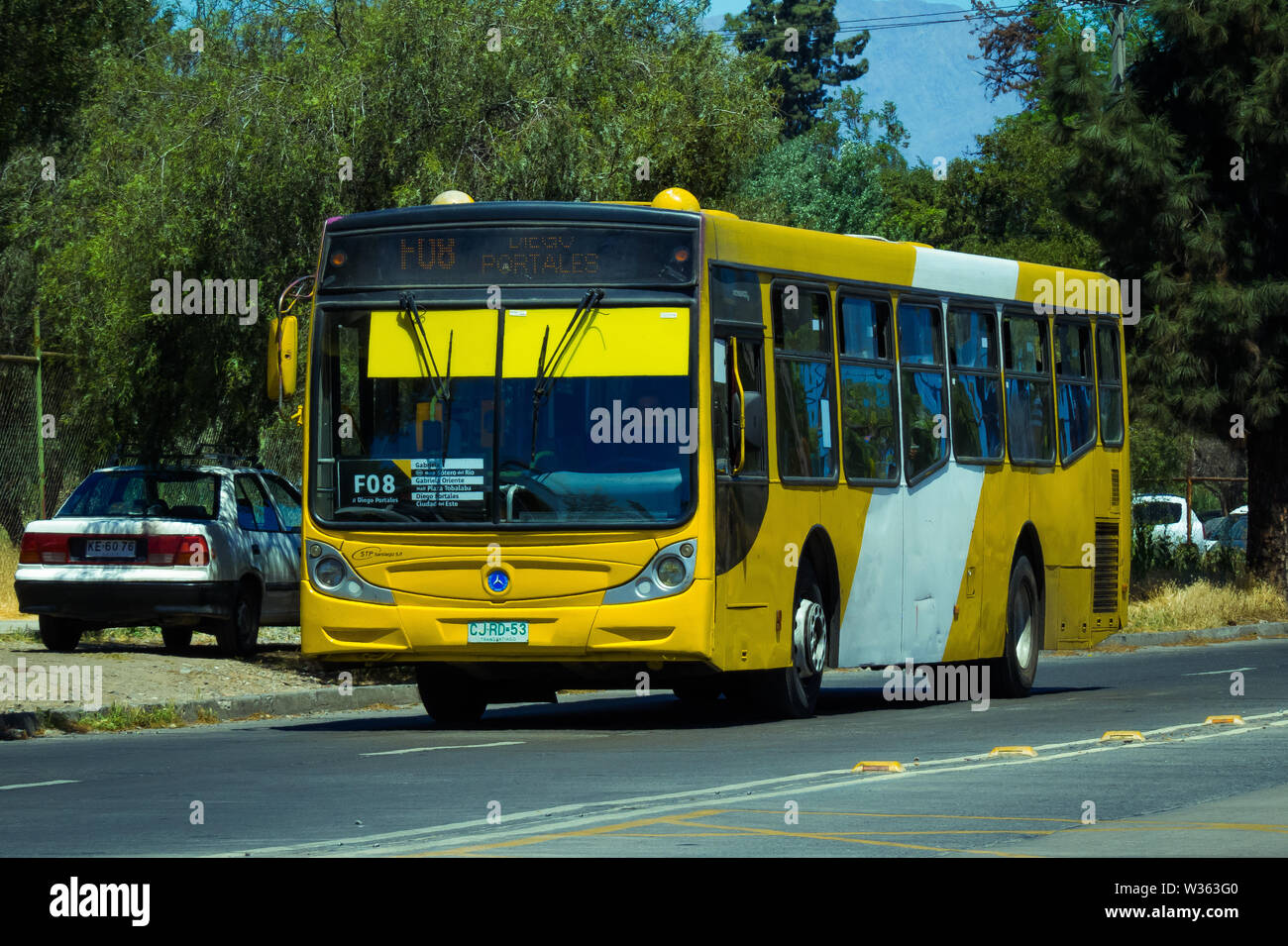 SANTIAGO, CHILE - NOVEMBER 2014: A Yellow Transantiago public Transport ...