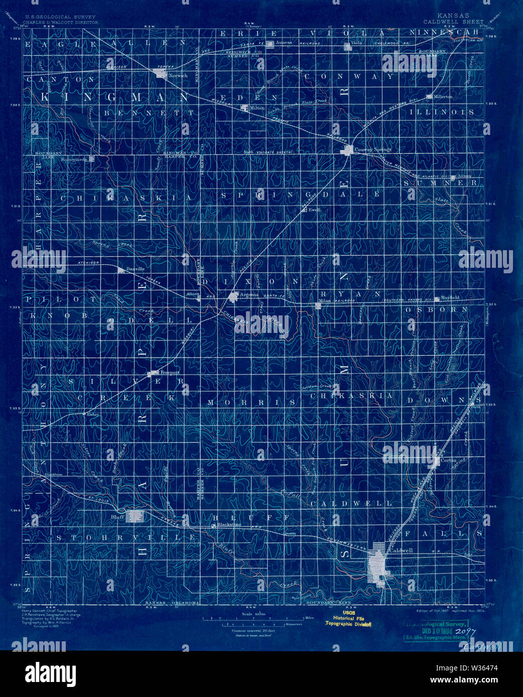 USGS TOPO Map Kansas KS Caldwell 802091 1897 125000 Inverted ...