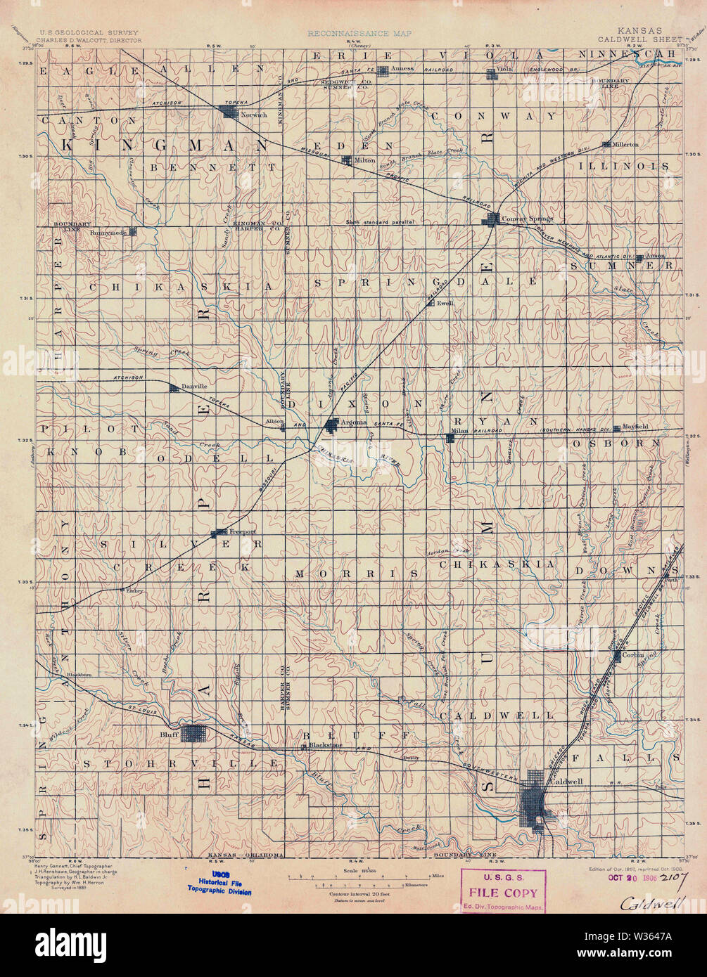 USGS TOPO Map Kansas KS Caldwell 802090 1897 125000 Restoration Stock ...