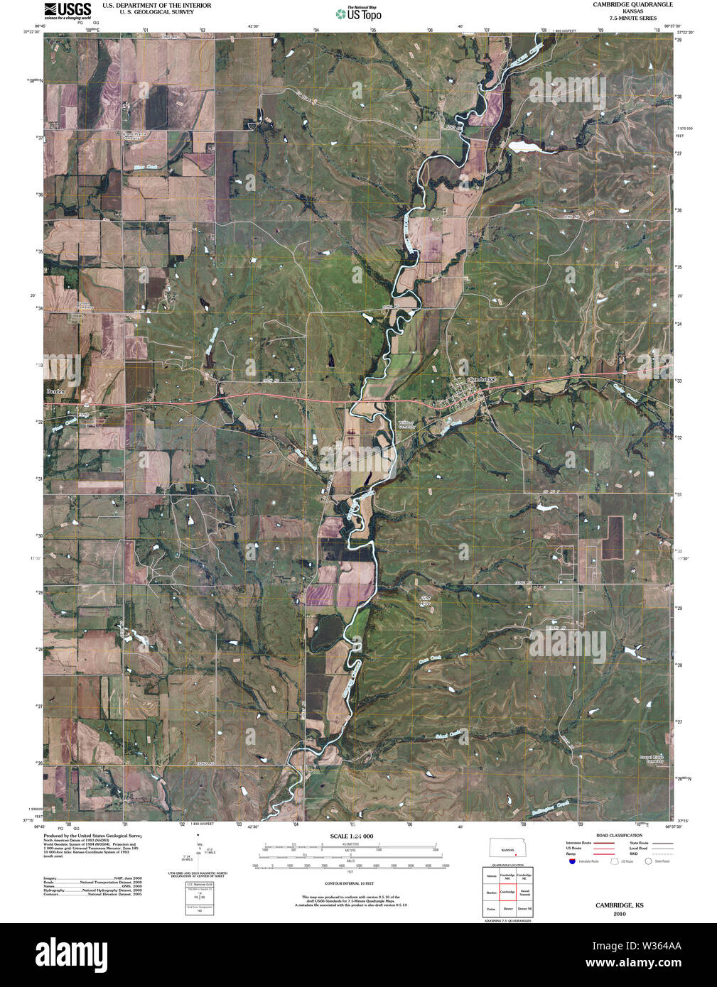 USGS TOPO Map Kansas KS Cambridge 20100104 TM Restoration Stock Photo ...