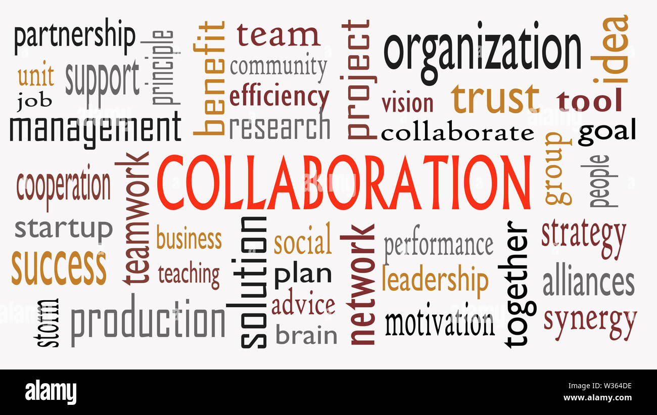 Collaboration concept in word cloud isolated on white background ...