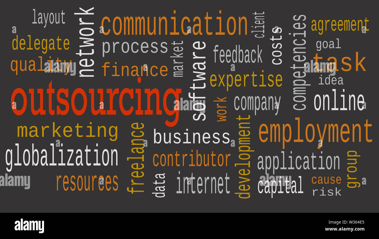 Outsourcing word cloud, business concept. Illustration Stock Photo - Alamy