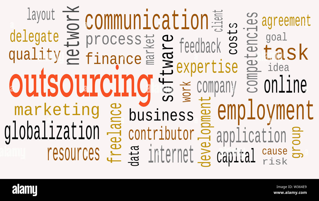 Outsourcing word cloud, business concept. Illustration Stock Photo - Alamy