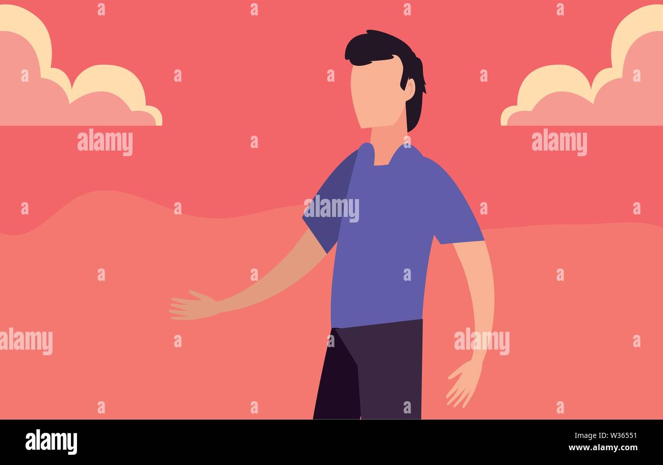 man happy young people outdoors background vector illustration Stock ...