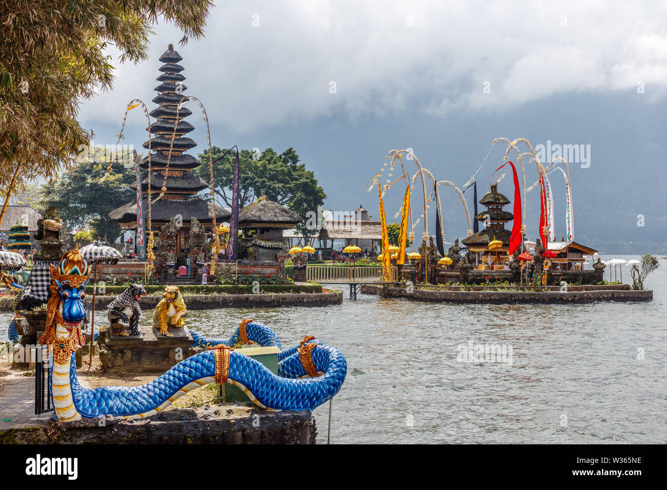 Dragon fountains and meru towers at Balinese Hindu temple Pura Ulun ...