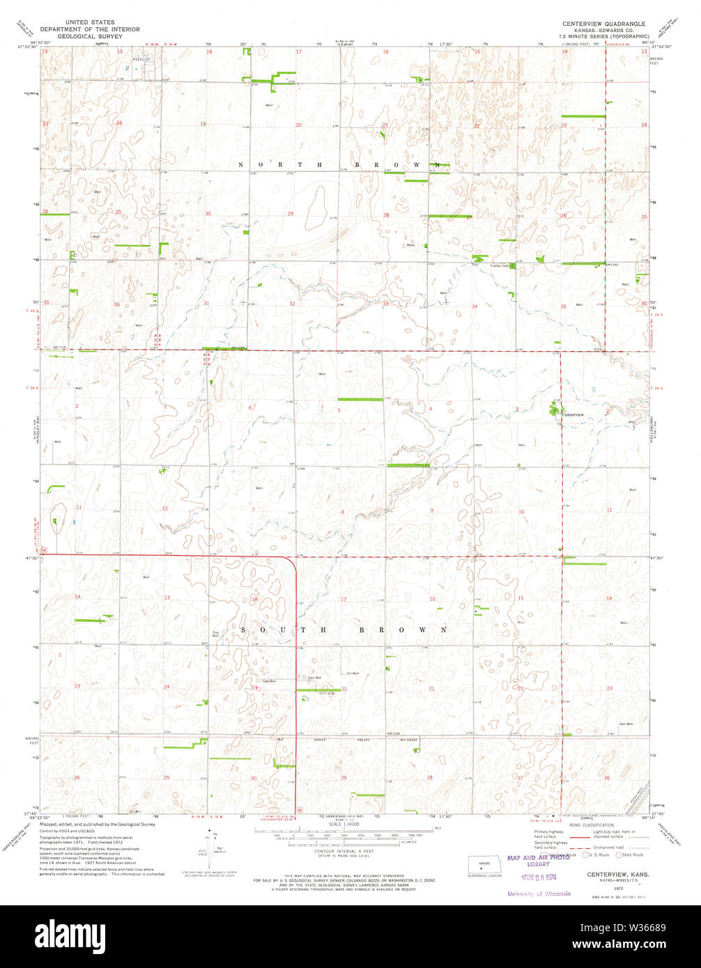 USGS TOPO Map Kansas KS Centerview 511037 1972 24000 Restoration Stock ...