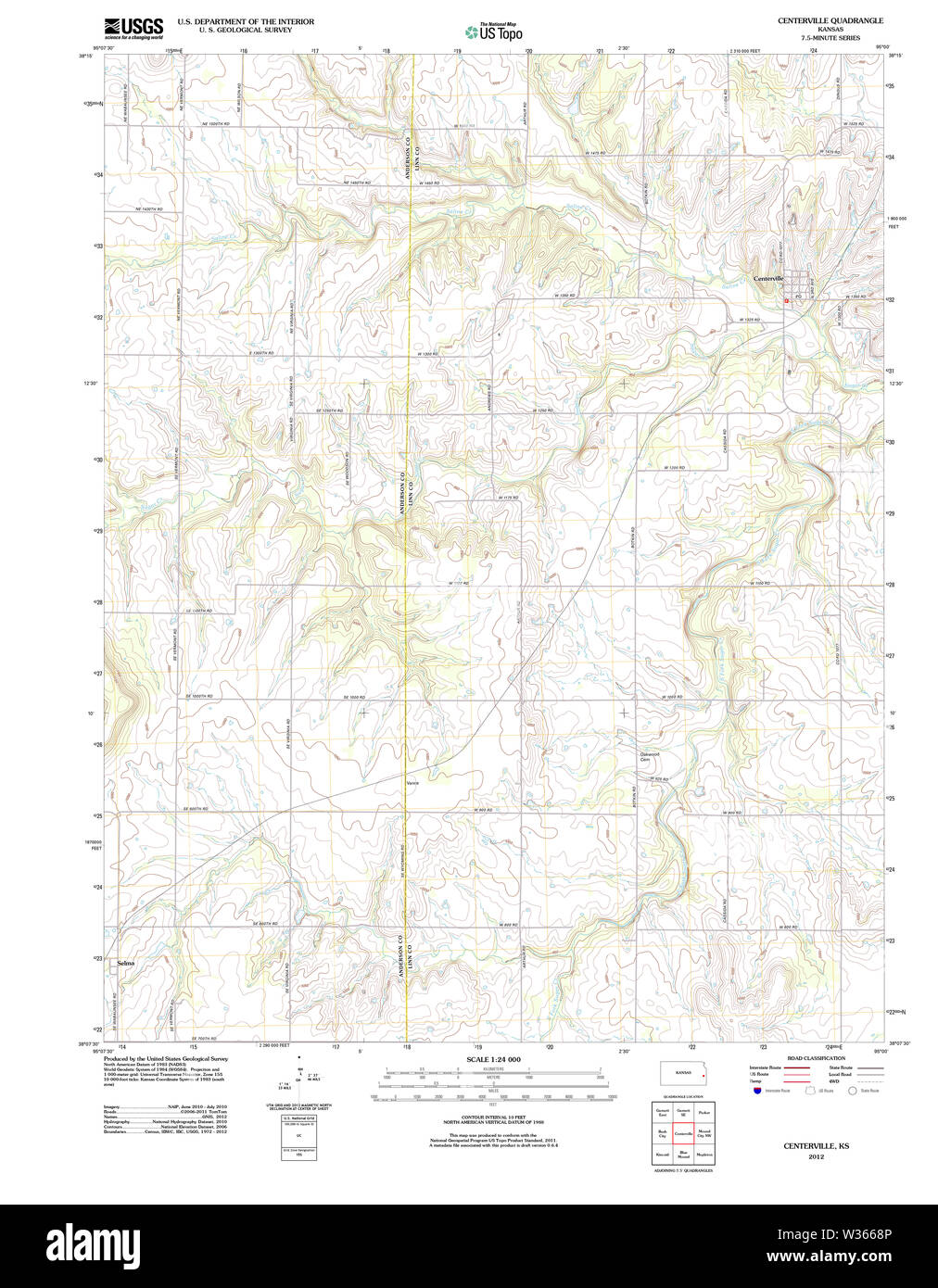 USGS TOPO Map Kansas KS Centerville 20120924 TM Restoration Stock Photo ...