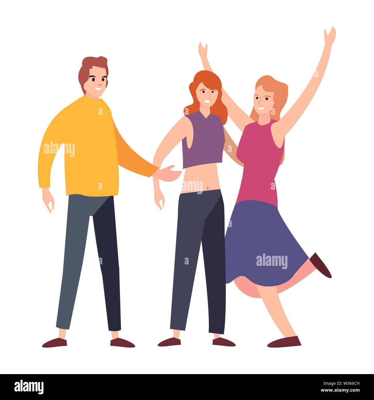 happy young people group character talk bubble vector illustration ...