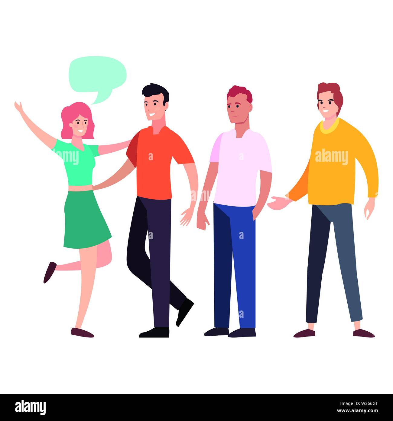 happy young people group character talk bubble vector illustration ...