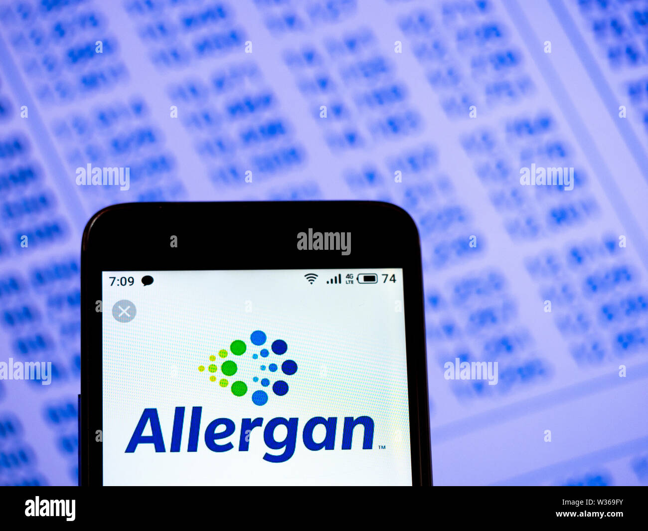 In this photo illustration the Allergan, Plc logo is seen displayed on ...