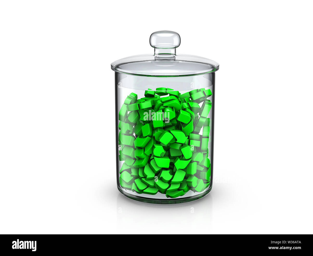 Glass jar with recycle symbols copy on a white background. 3d ...