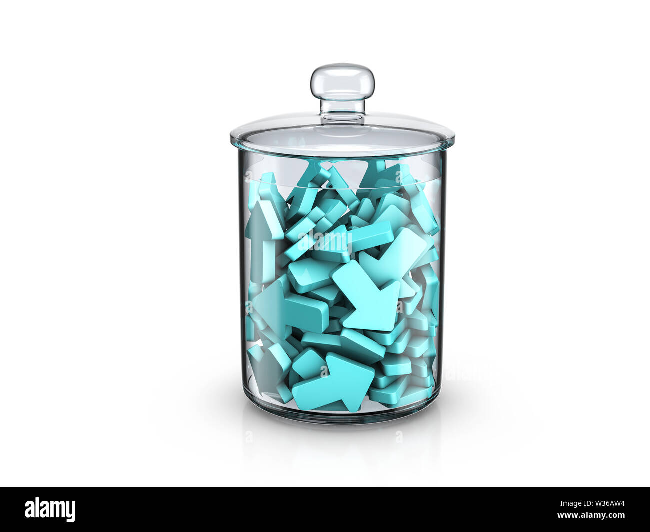 Glass jar with arrow symbols on a white background. 3d illustration ...