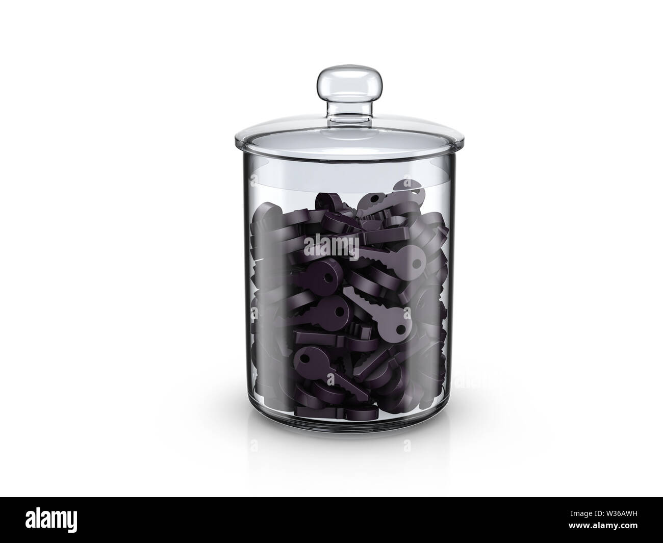 Glass jar with key symbols copy on a white background. 3d illustration ...