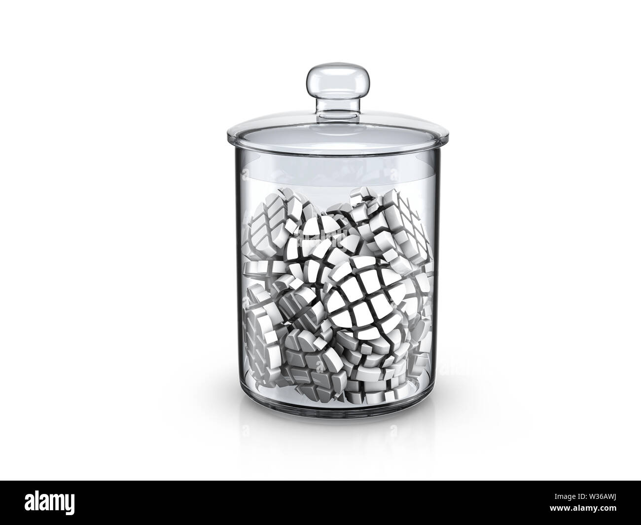 Glass jar with globe symbols copy on a white background. 3d ...