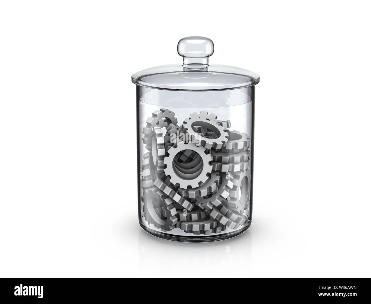 Glass jar with gear symbols copy on a white background. 3d illustration ...