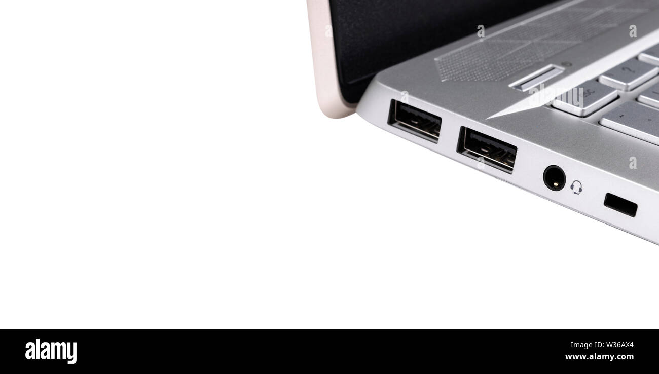 Laptop computer PC with USB and audio jack isolated on white background ...