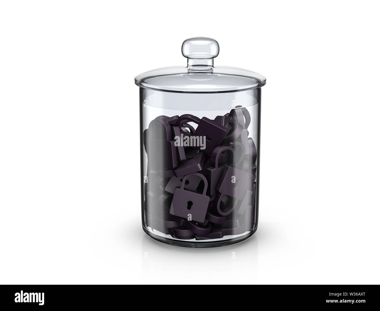 Glass jar with padlock symbols on a white background. 3d illustration ...
