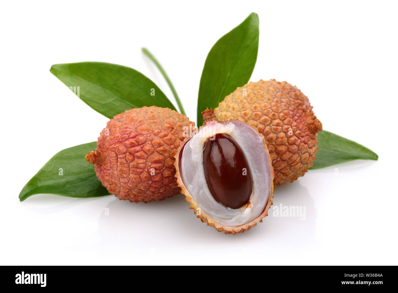 Fresh lychee fruit and leaves isolated on white background Stock Photo ...