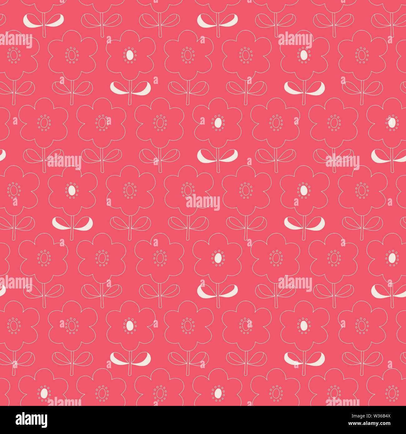 Seamless repeat pattern of outline flowers and leaves. A pretty floral ...