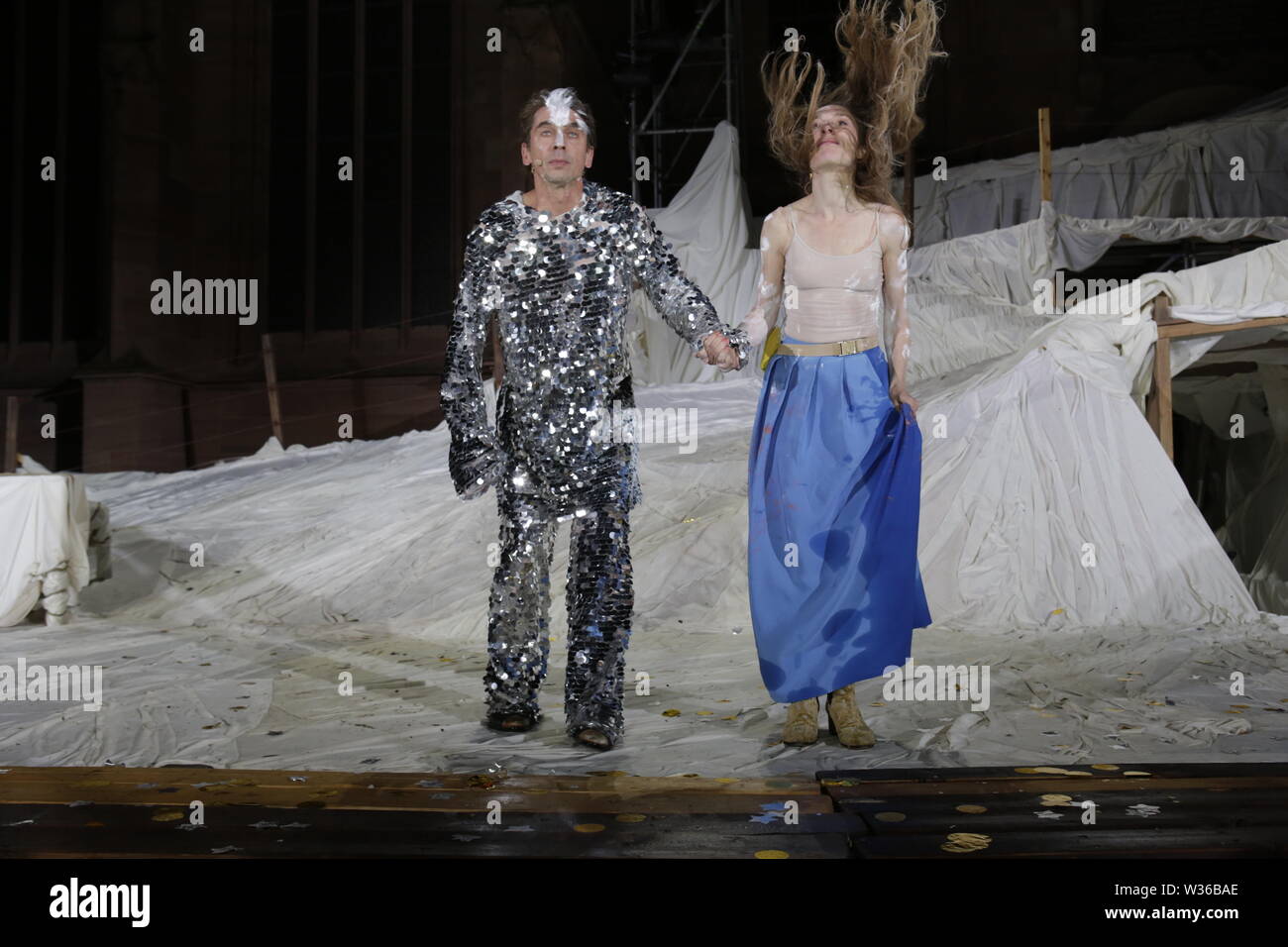 Worms, Germany. 12th July, 2019. Actors Alexander Simon (as Siegfried ...
