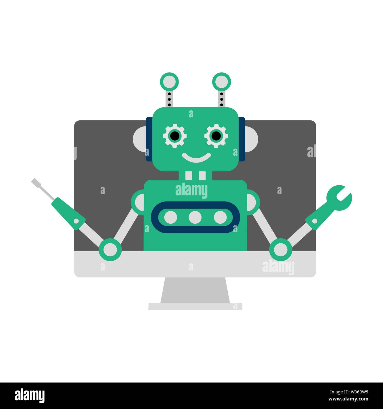 Robot with screwdriver and wrench on a white background. Cartoon style ...