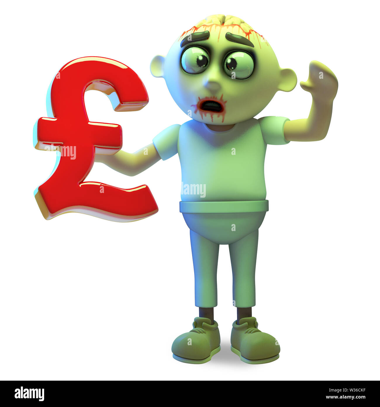 Funny undead zombie monster holding a UK pounds sterling currency ...