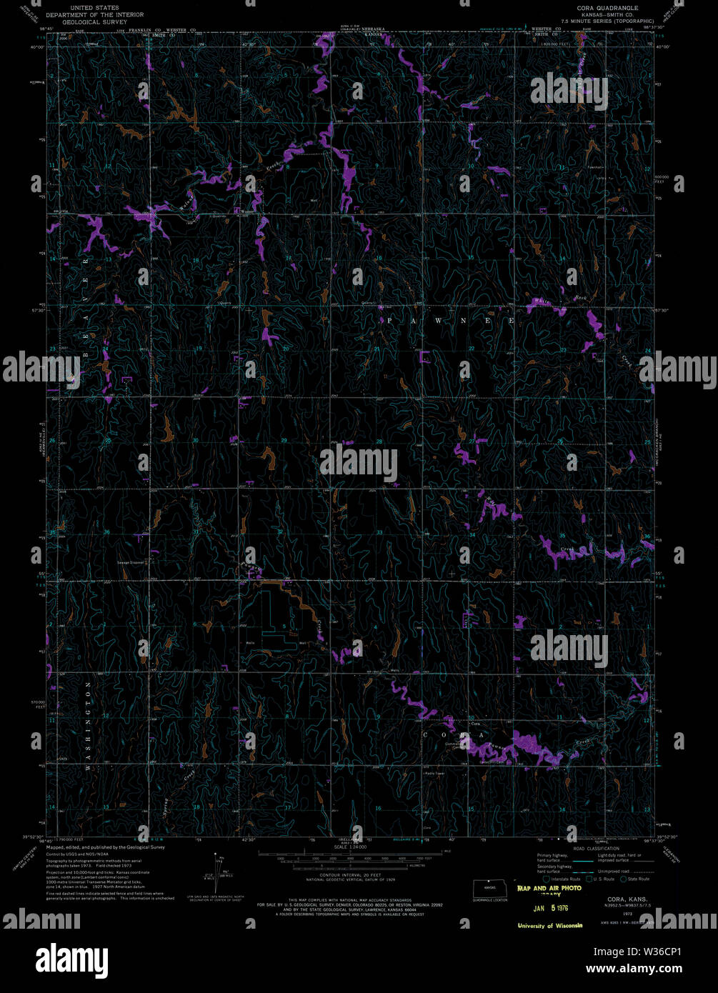 USGS TOPO Map Kansas KS Cora 511124 1973 24000 Inverted Restoration ...