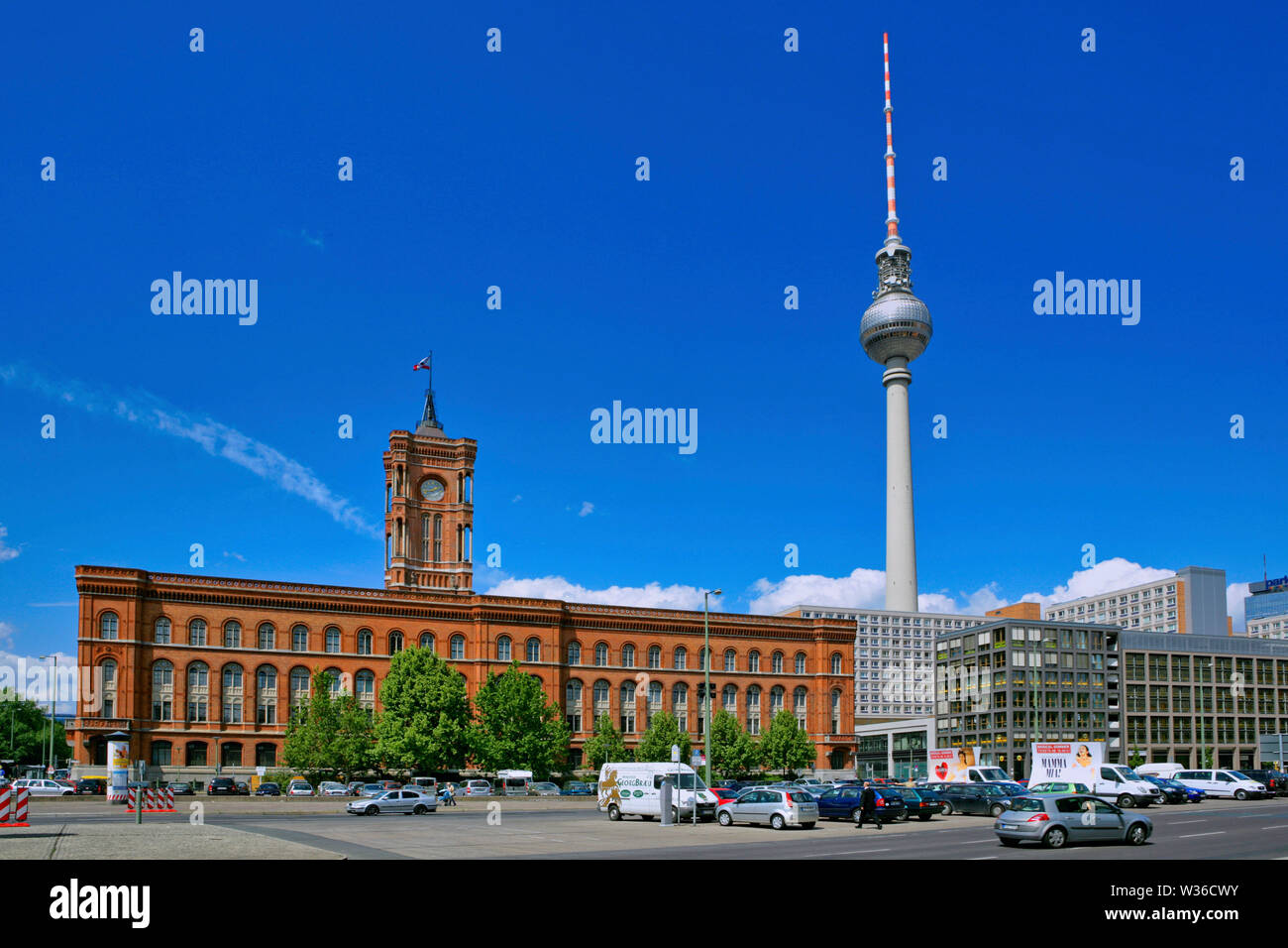 Red city hall and tv tower hi-res stock photography and images - Alamy
