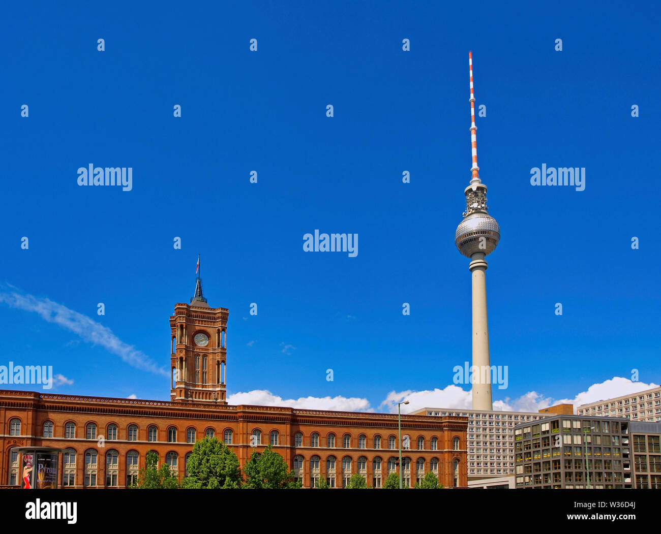 Red city hall and tv tower hi-res stock photography and images - Alamy
