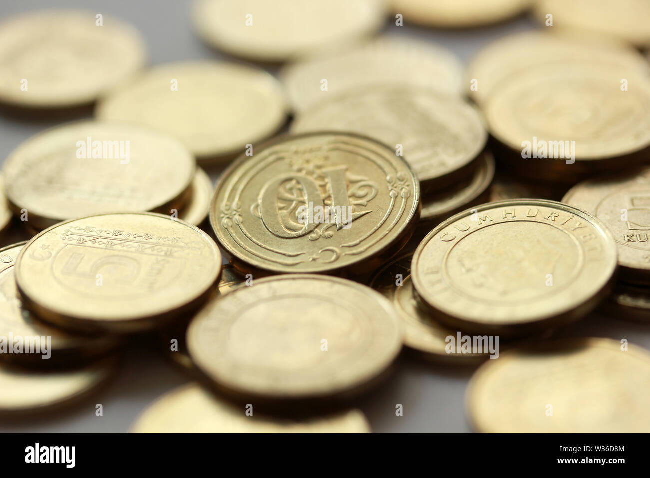 yellow metal turkish coins Stock Photo - Alamy