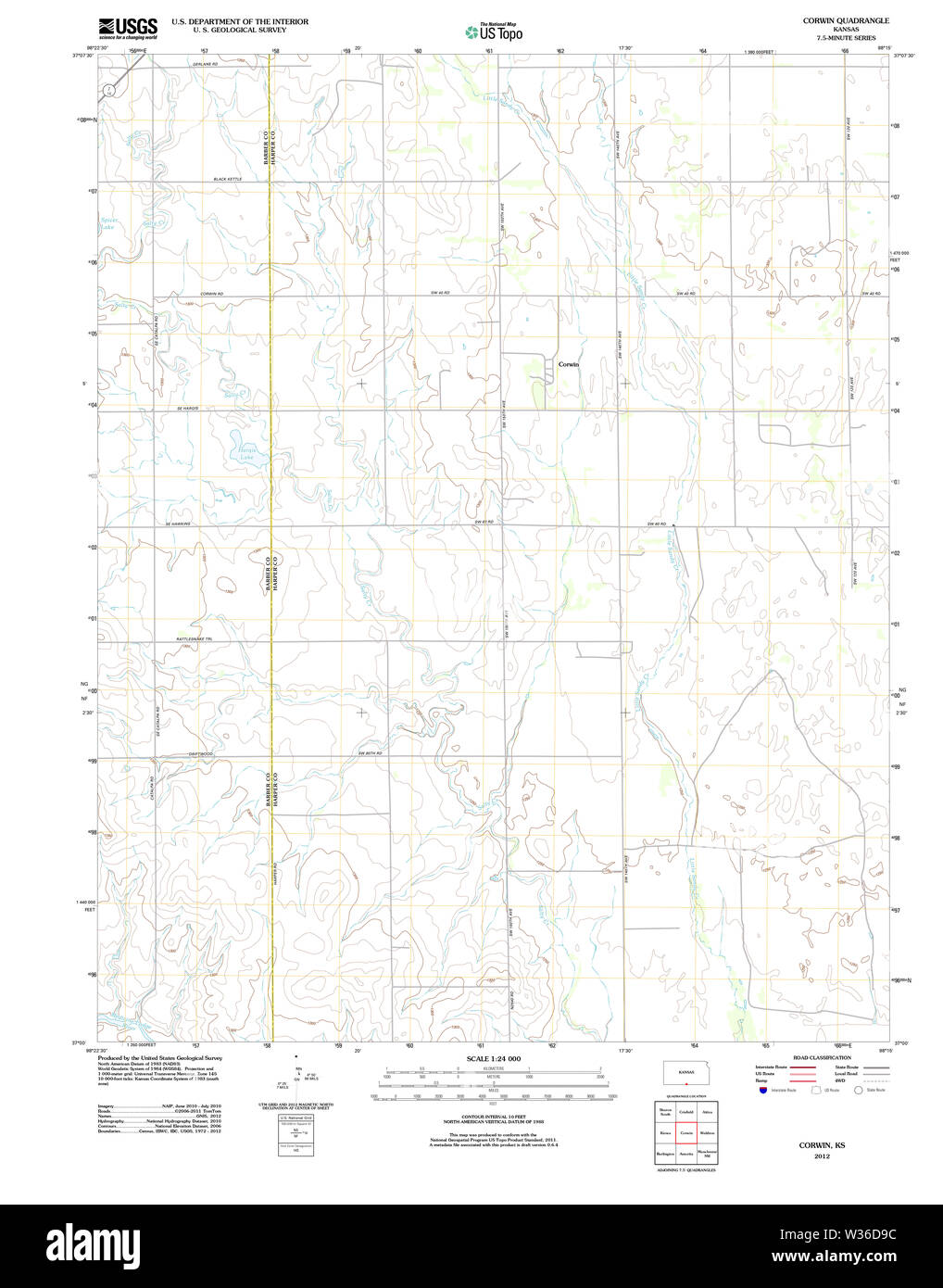 USGS TOPO Map Kansas KS Corwin 20120904 TM Restoration Stock Photo - Alamy