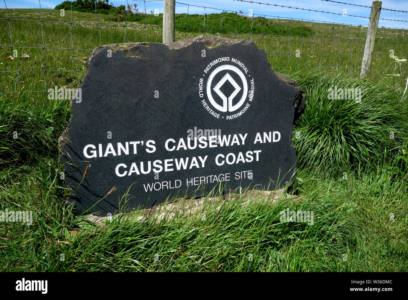 Carved Stone Sign on the Giant's Causeway Coastal Path, County Antrim ...