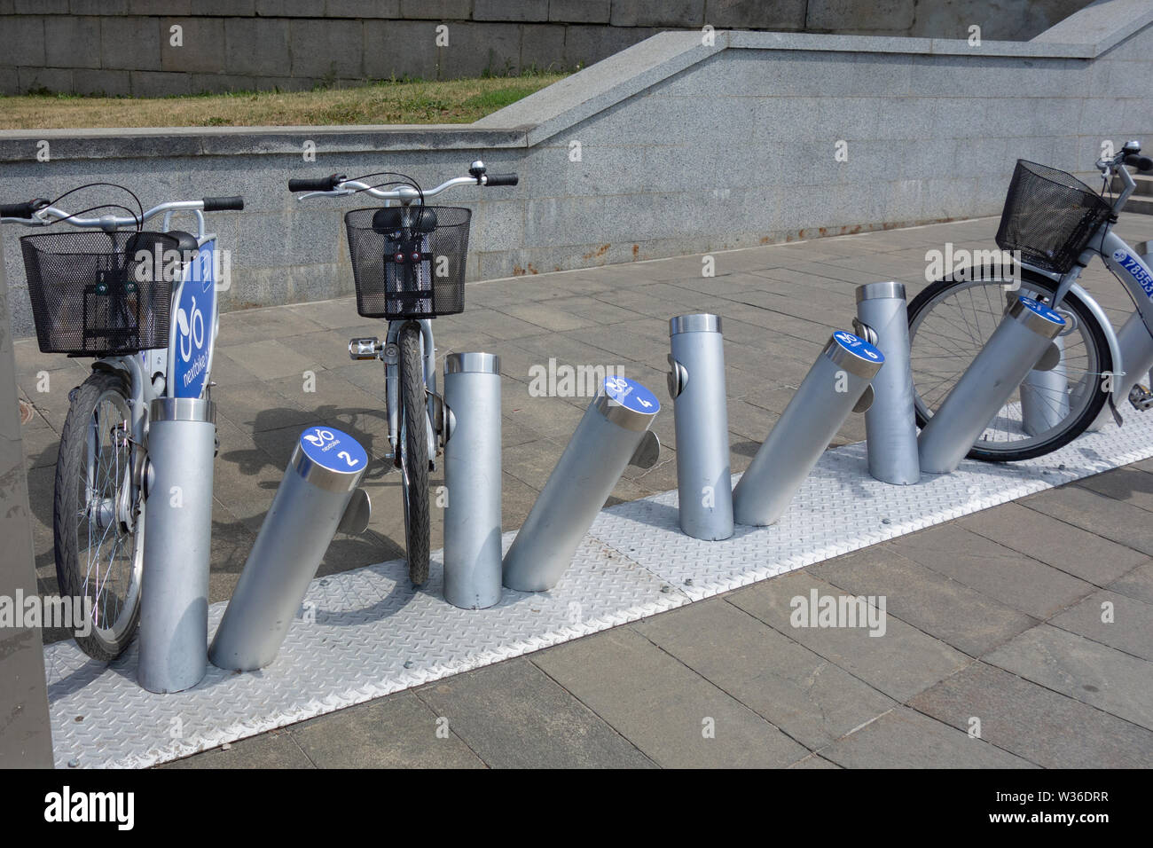 Kharkiv, Ukraine, July, 2017 Bike sharing dock station. City bicycle ...