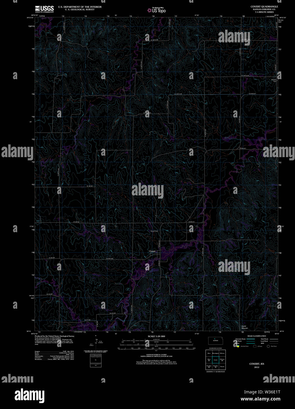 USGS TOPO Map Kansas KS Covert 20120908 TM Inverted Restoration Stock ...