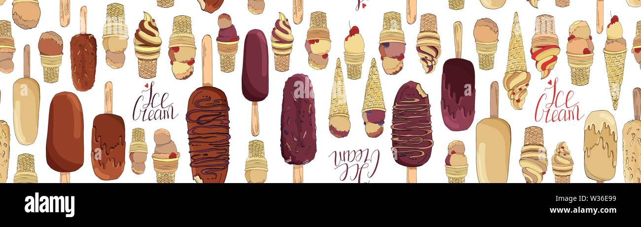 Vector seamless pattern. Endless textures with hand drawn chocolate ice ...