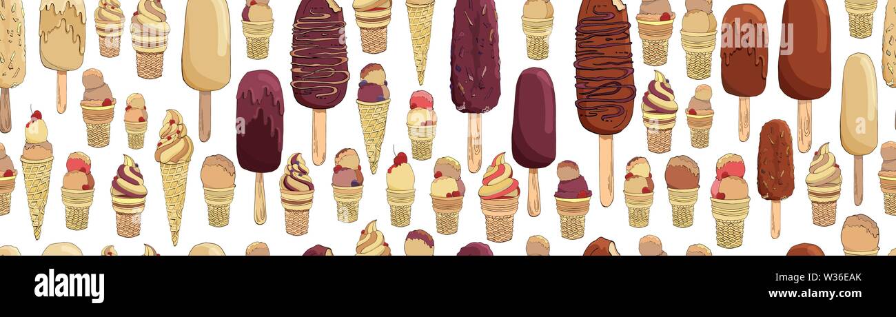 Vector seamless pattern. Endless textures with hand drawn chocolate ice ...