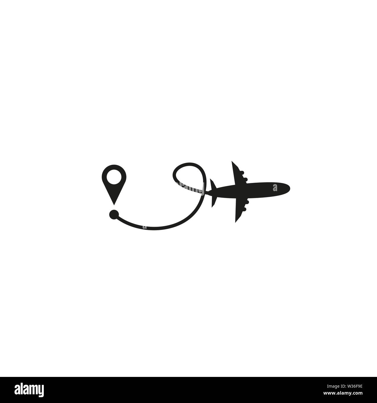 Flight route. Plane icon. Airplane icon with route from launch point to ... Flight route. Plane icon. Airplane icon with route from launch point to ...