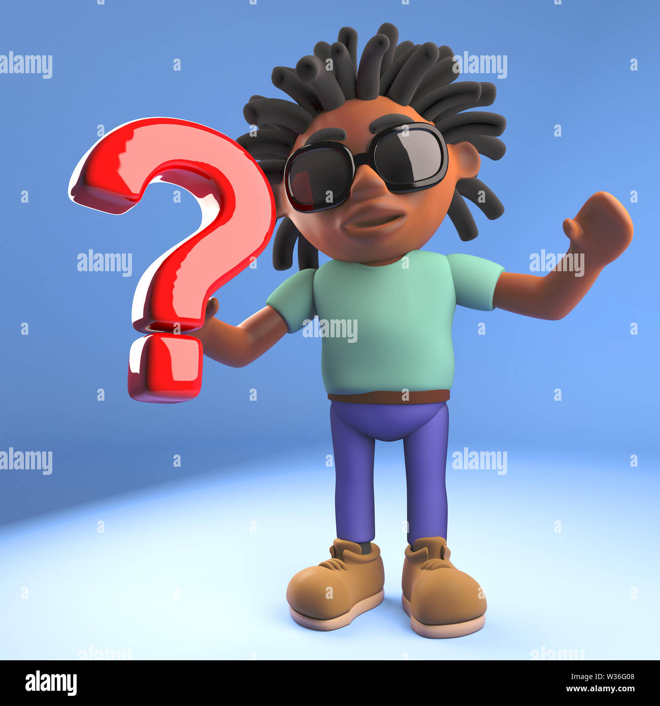 Cool black Afro Caribbean man with dreadlocks holding a question mark ...