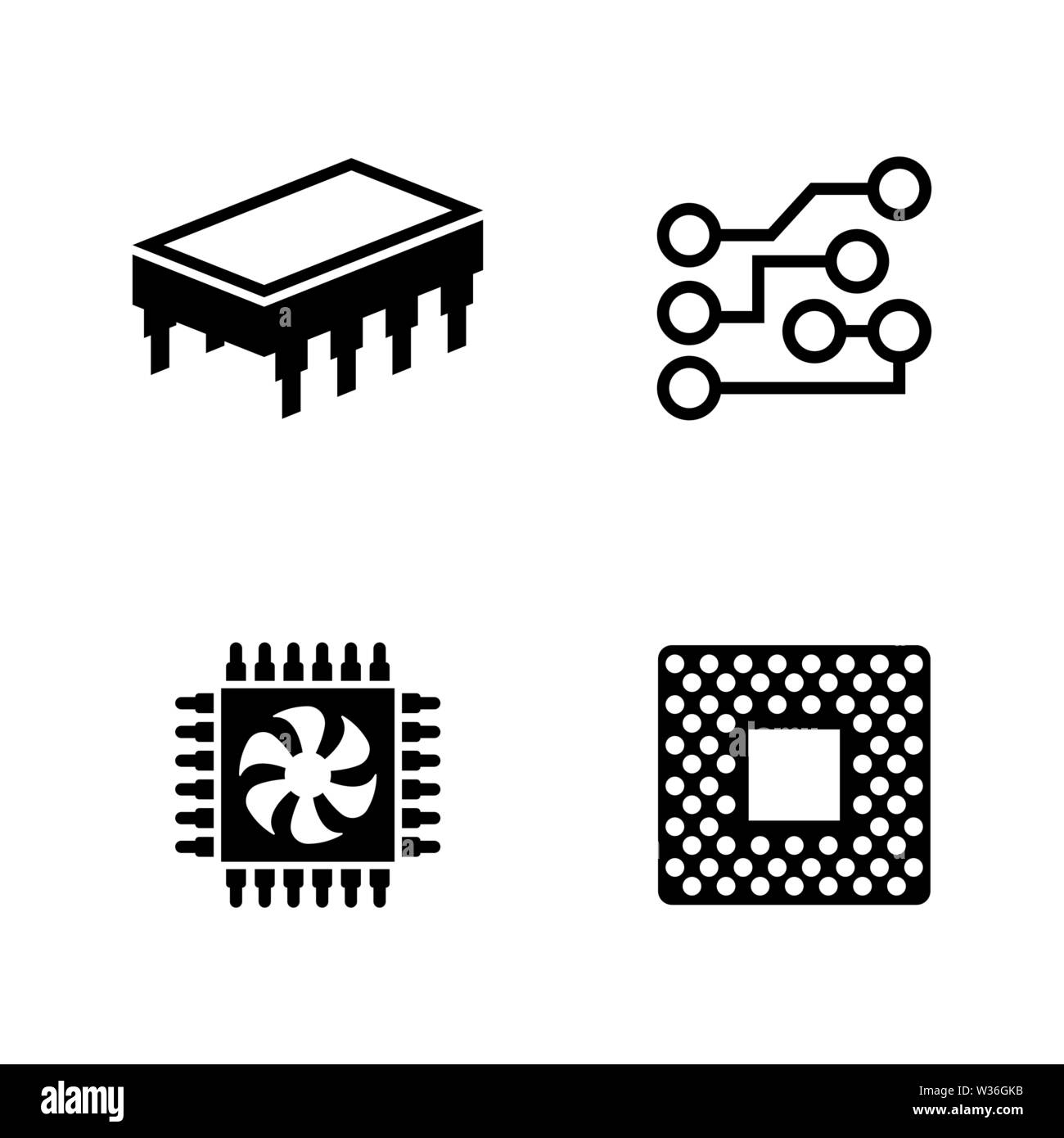 Computer Chips. Simple Related Vector Icons Set for Video, Mobile Apps ...