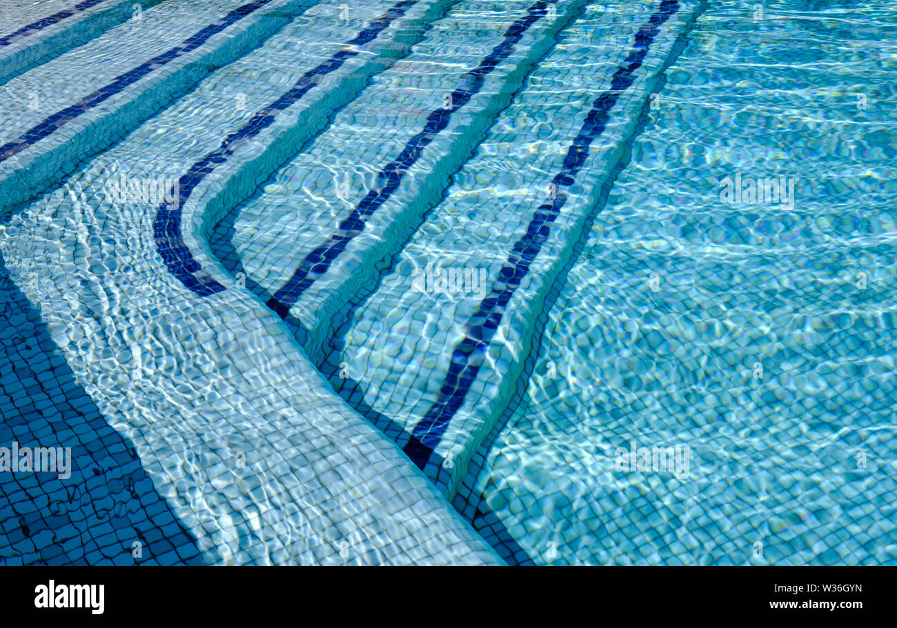 Clear blue water in the pool. Part of the pool closeup Stock Photo - Alamy