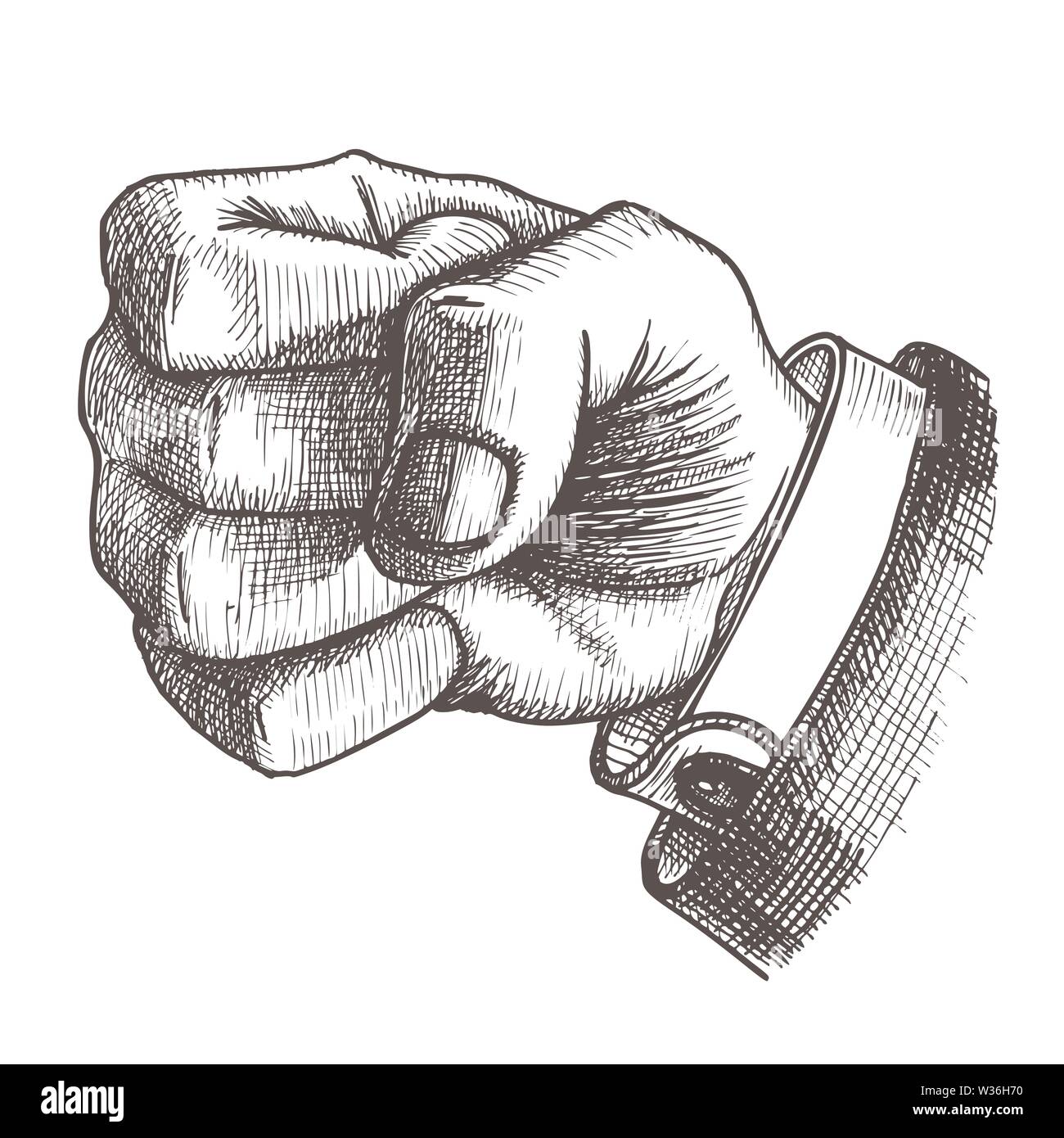 Male Hand Make Fist Gesture Monochrome Vector Stock Vector Image & Art ...