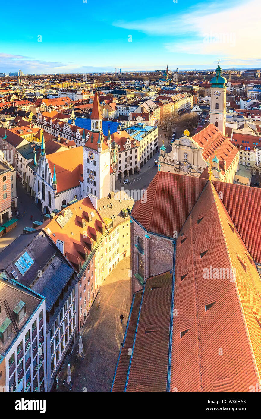Aerial panoramic view and city skyline in Munich, Germany Stock Photo ...