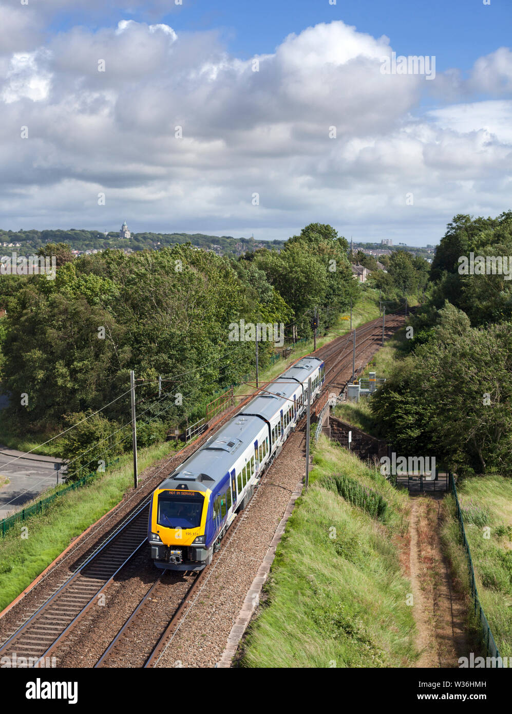 Arriva Northern rail CAF class 195 train passing Morecambe south ...