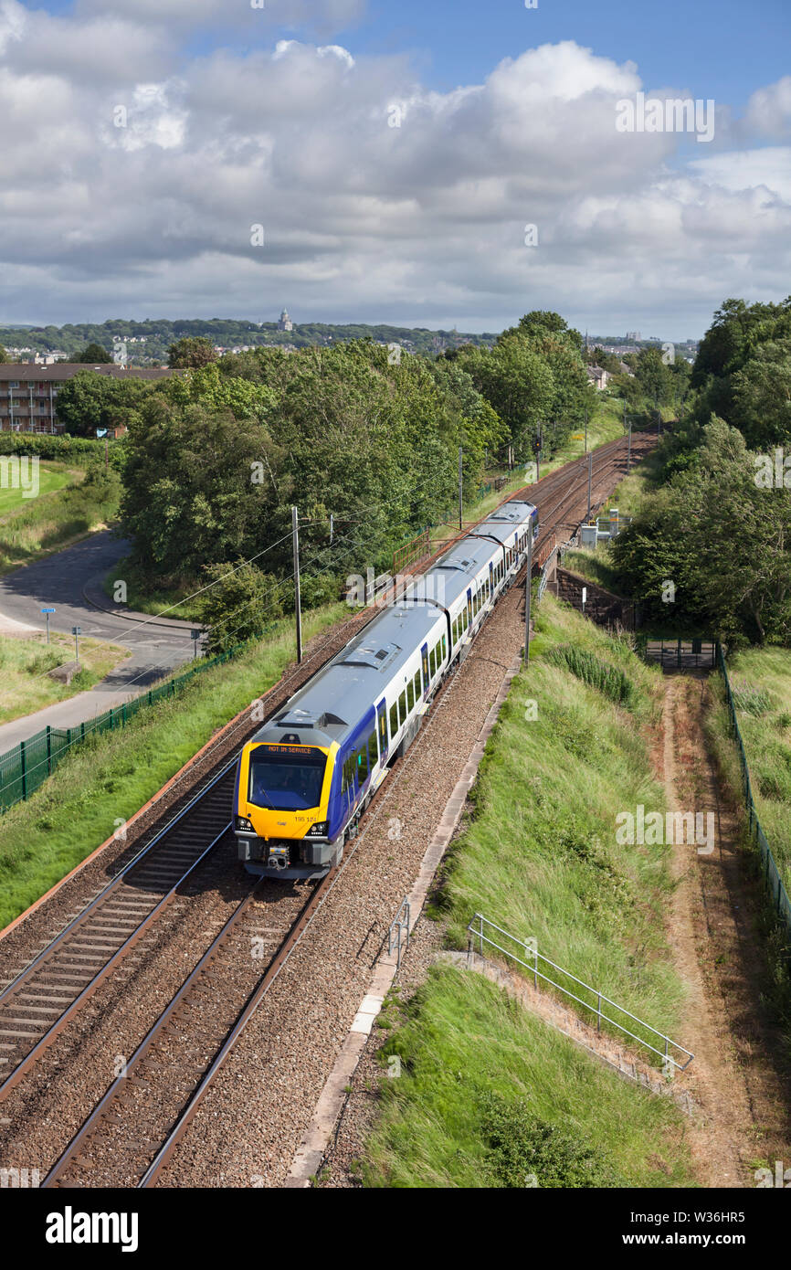 Arriva Northern rail CAF class 195 train passing Morecambe south ...