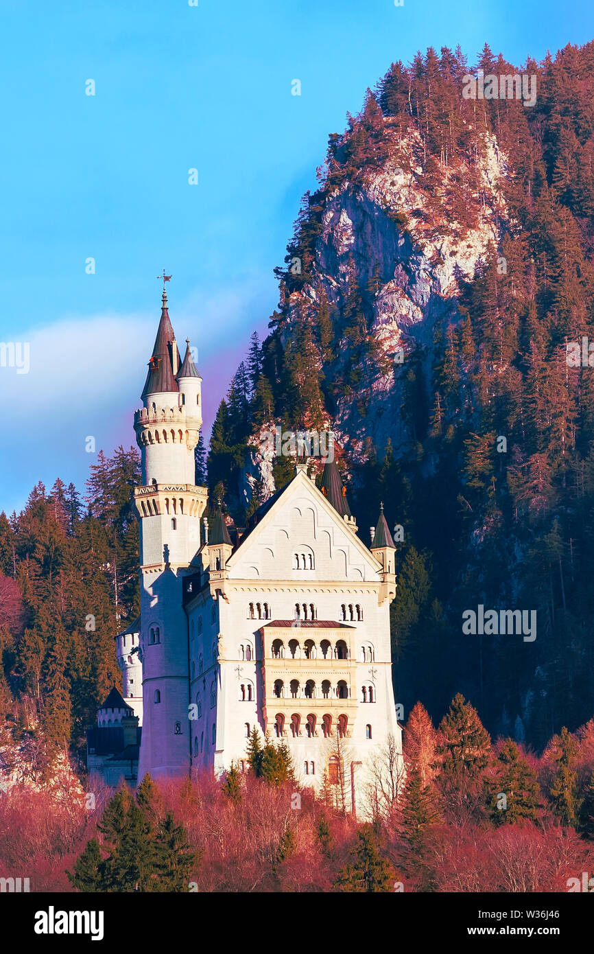 Neuschwanstein Castle the famous castle in Germany, Bavaria, mountains ...