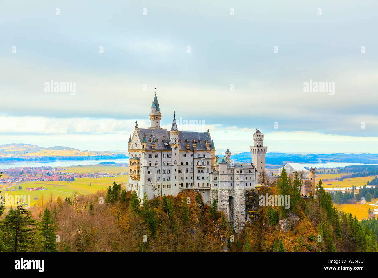 Neuschwanstein Castle in Germany located in Fussen, Bavaria Stock Photo ...