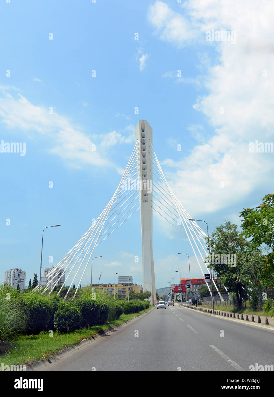 The Millennium Bridge is a cable-stayed bridge that spans the Morača ...