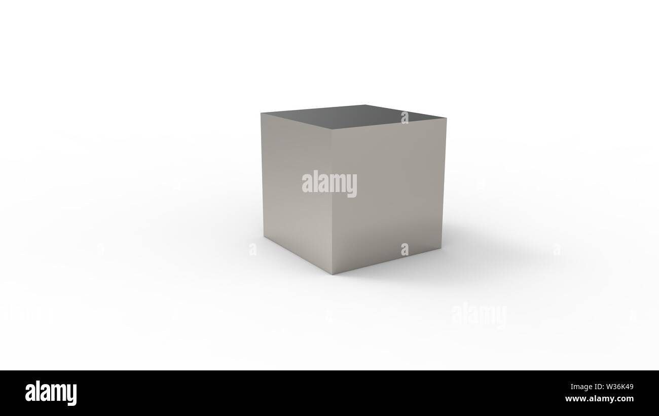 3d rendering of a metal square cube box isolated in white studio ...