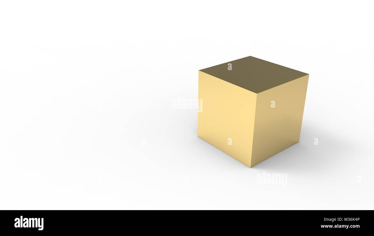 3d rendering of a golden square cube box isolated in white studio ...