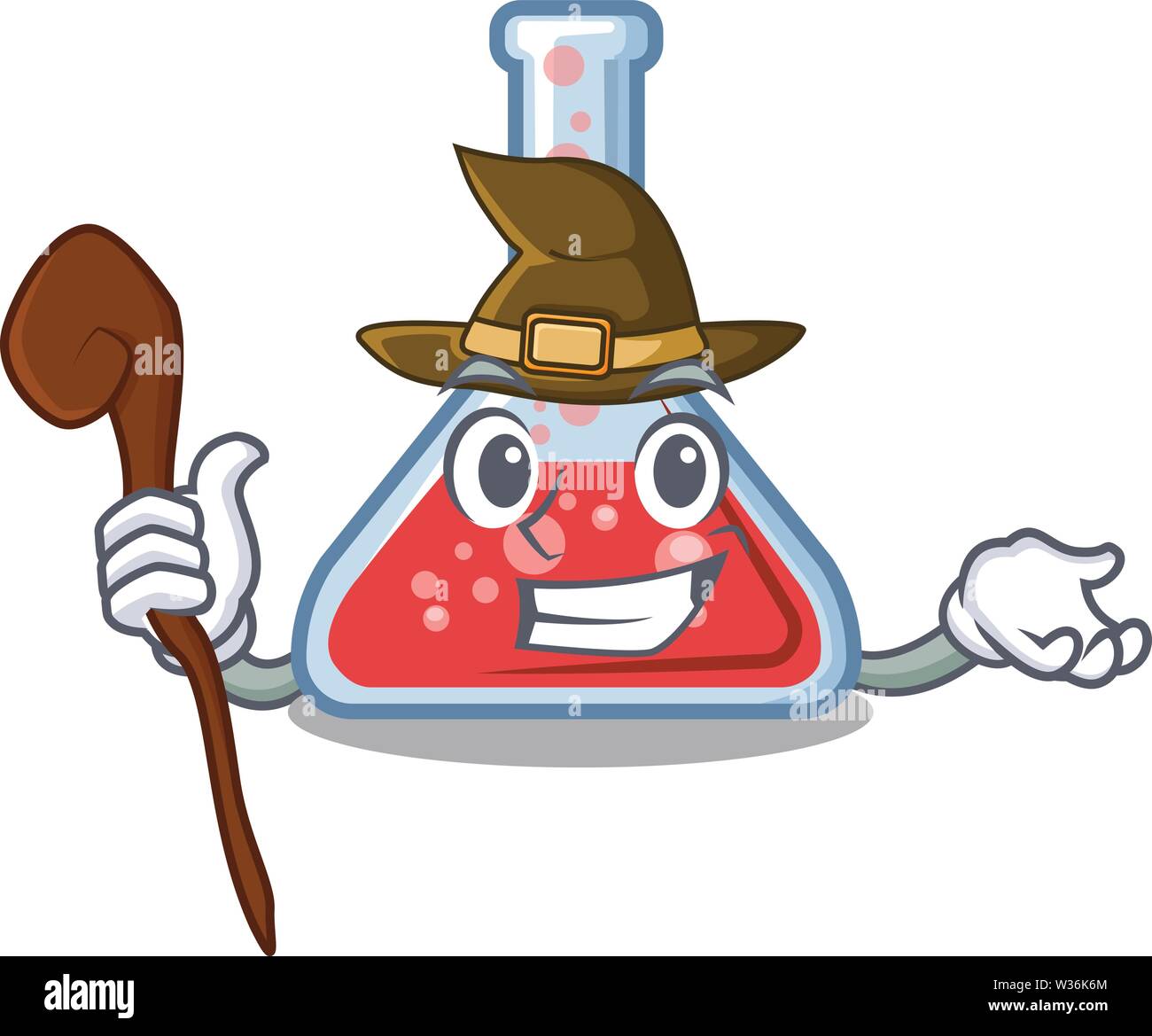 Witch erlenmeyer flask above wooden cartoon table Stock Vector Image ...